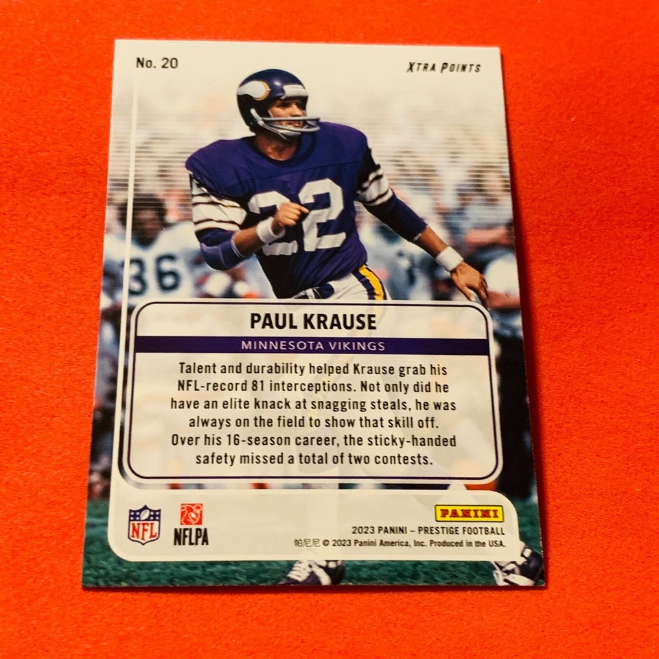Paul Krause .. FOR THE RECORD .. Minnesota Vikings .. 2023 Prestige ...