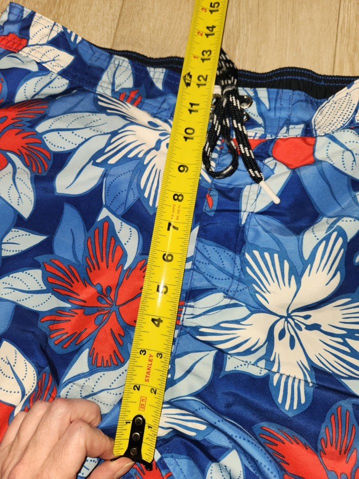 Lands End Men's L 36-38 Swim Trunks Red White Blue Floral Print | eBay