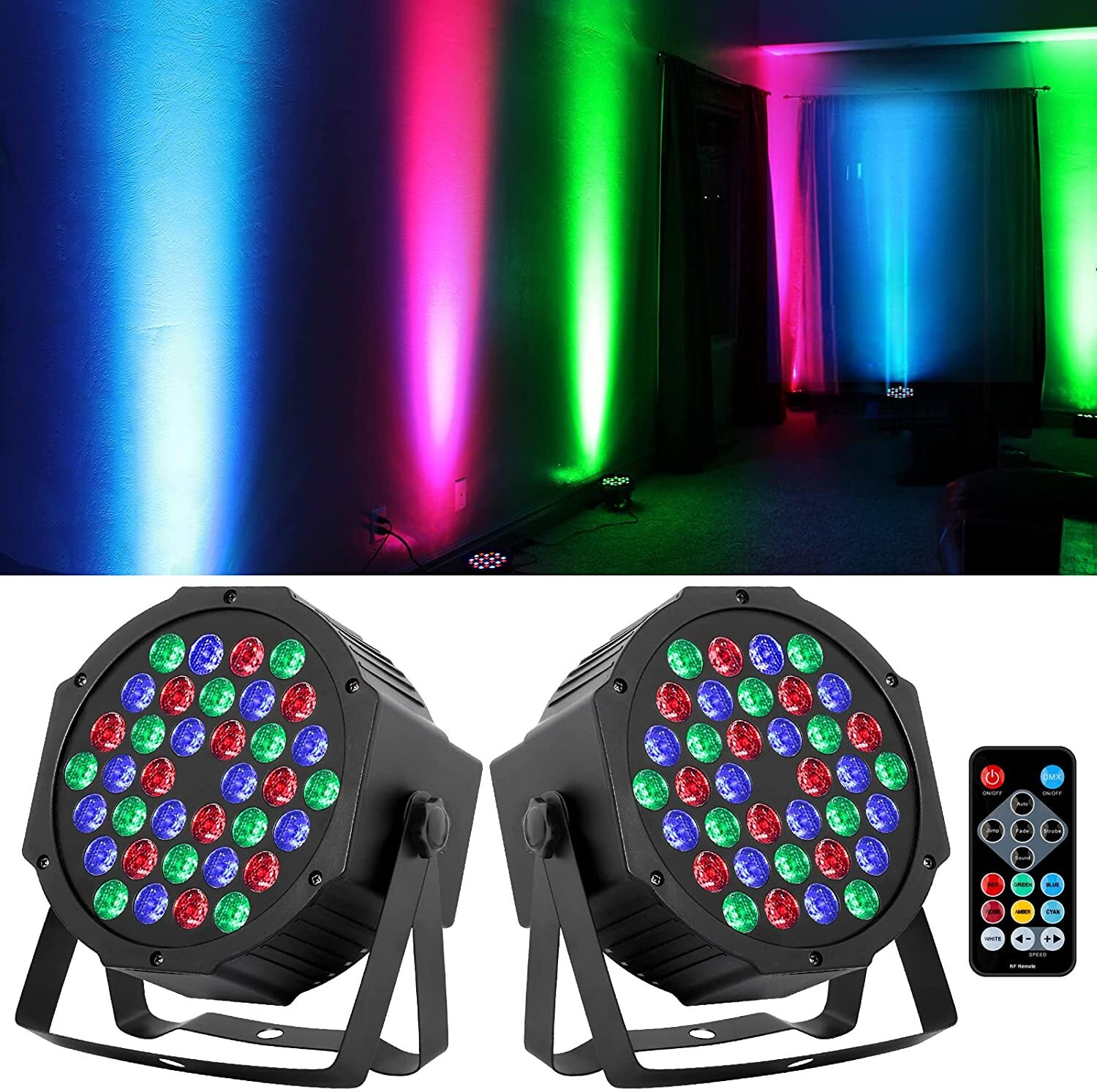 4X 36 LED Stage Lights RGB Par Can Flat DMX512 DJ Disco Bar Uplighter ...