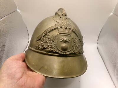 WW1 Period Adrian Style French Fire Brigade Brass Helmet 100% Original ...