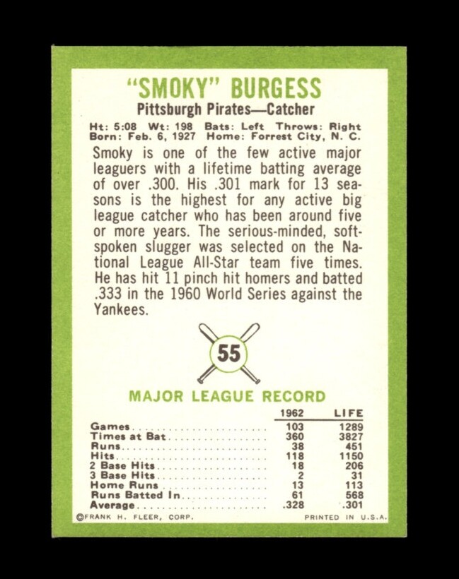 1963 Fleer Set-Break # 55 Smokey Burgess NR-MINT *GMCARDS* | eBay