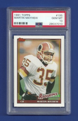1991 TOPPS #195 MARTIN MAYHEW PSA 10 GEM MINT POP 1 WASHINGTON REDSKINS ...