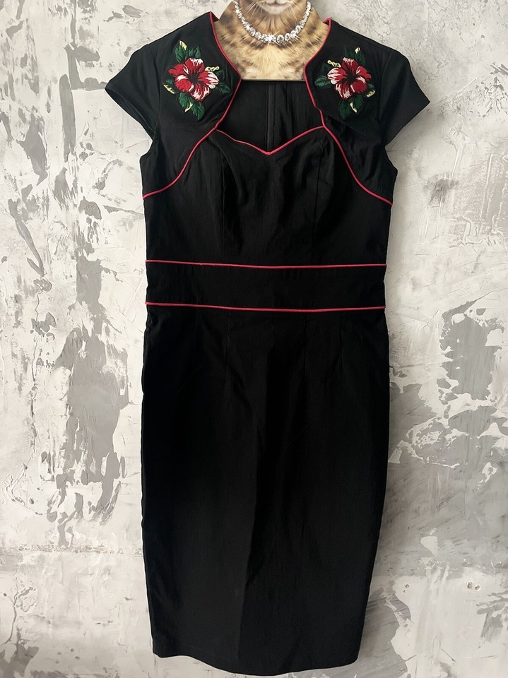 Hell Bunny Vixen Black Dress Hibiscus Sweetheart Pin Up | eBay