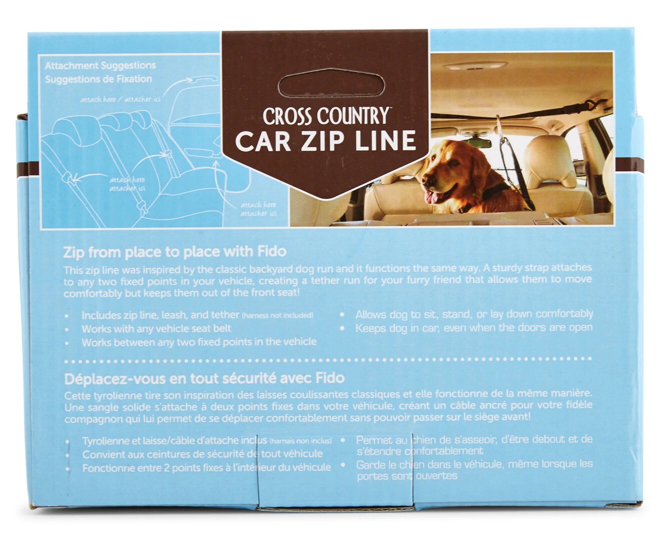 Me & Zelda Cross Country Car Zip Line & Leash for Dogs - Fits All ...