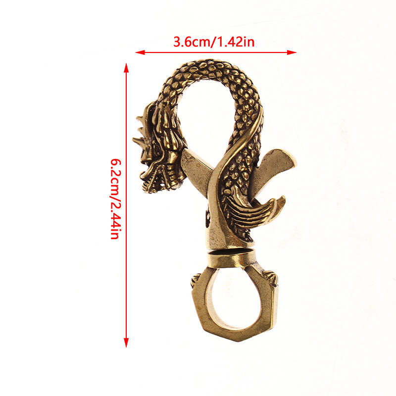 Solid Brass Zodiac Dragon Head Keychain Small Statue Mythical Beast ...
