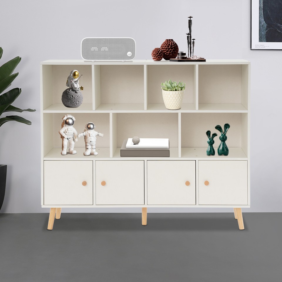 Open Bookshelf with Solid Wood Legs, Standing Open Bookshelf W/ 11 ...