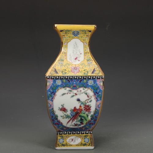 9.4" Chinese Qing Colour Enamels Porcelain Flower Animal Bird Four ...