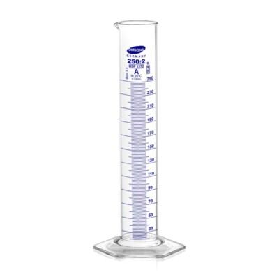 Omsons Glassware|Measuring Cylinder with Hexagonal Base|Class A|250ml ...