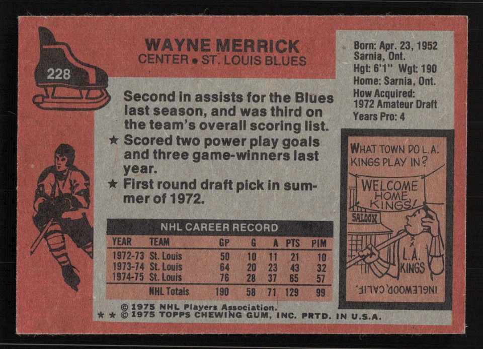 1975-76 Topps #228 Wayne Merrick Card TCCCX | eBay