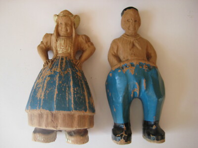 vtg stoneware DUTCH FIGURE PAIR girl boy antique man woman delft statue ...