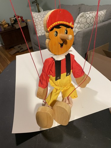 vintage Pinocchio Marionette Wooden 15” Tall Painted String Puppet ...