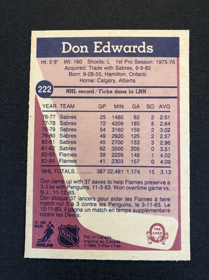 1984-85 O-Pee-Chee Don Edwards #222 Hockey Calgary Flames | eBay