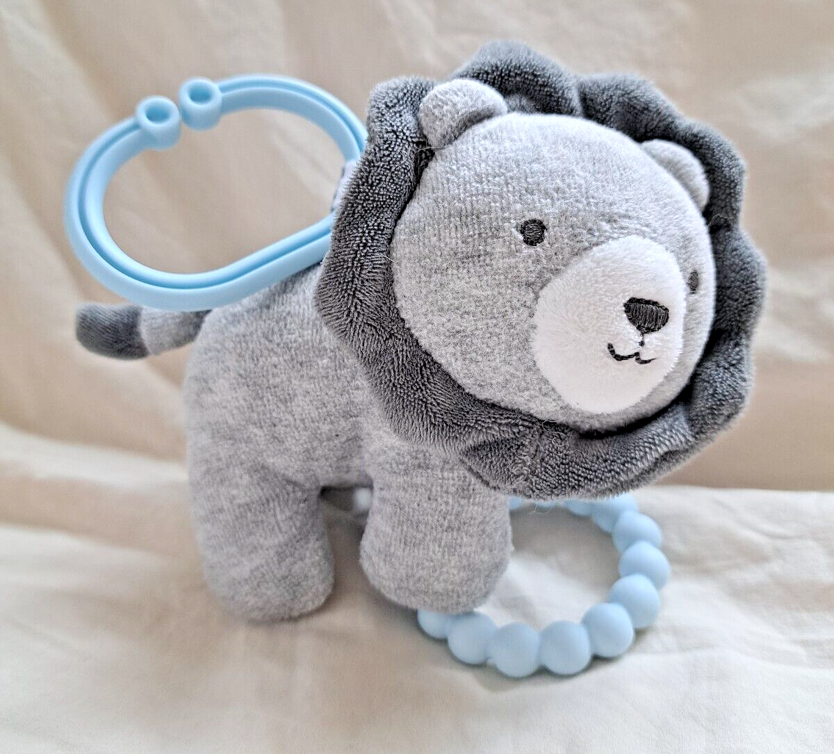 Carter's Just One You Gray Lion Hanging Plush Animal Blue Teether Baby ...