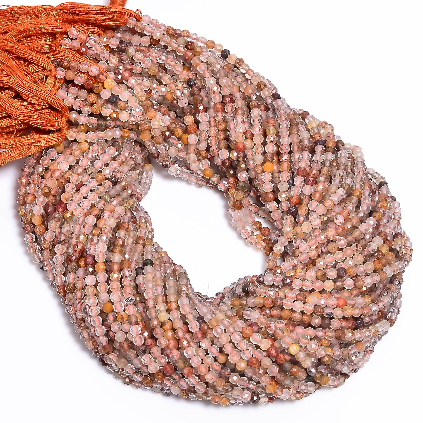 Golden Rutile Quartz Gemstone Round Shape Faceted Beads 3X3mm Strand 12 ...