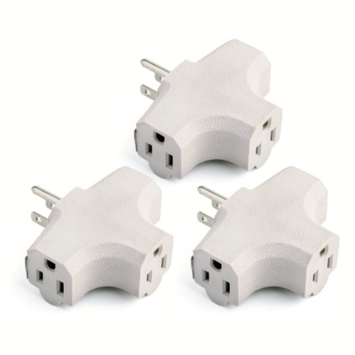 T-Shape 3-Outlet Adapter, Heavy Duty, UL Listed, Beige, 3-Pack | eBay