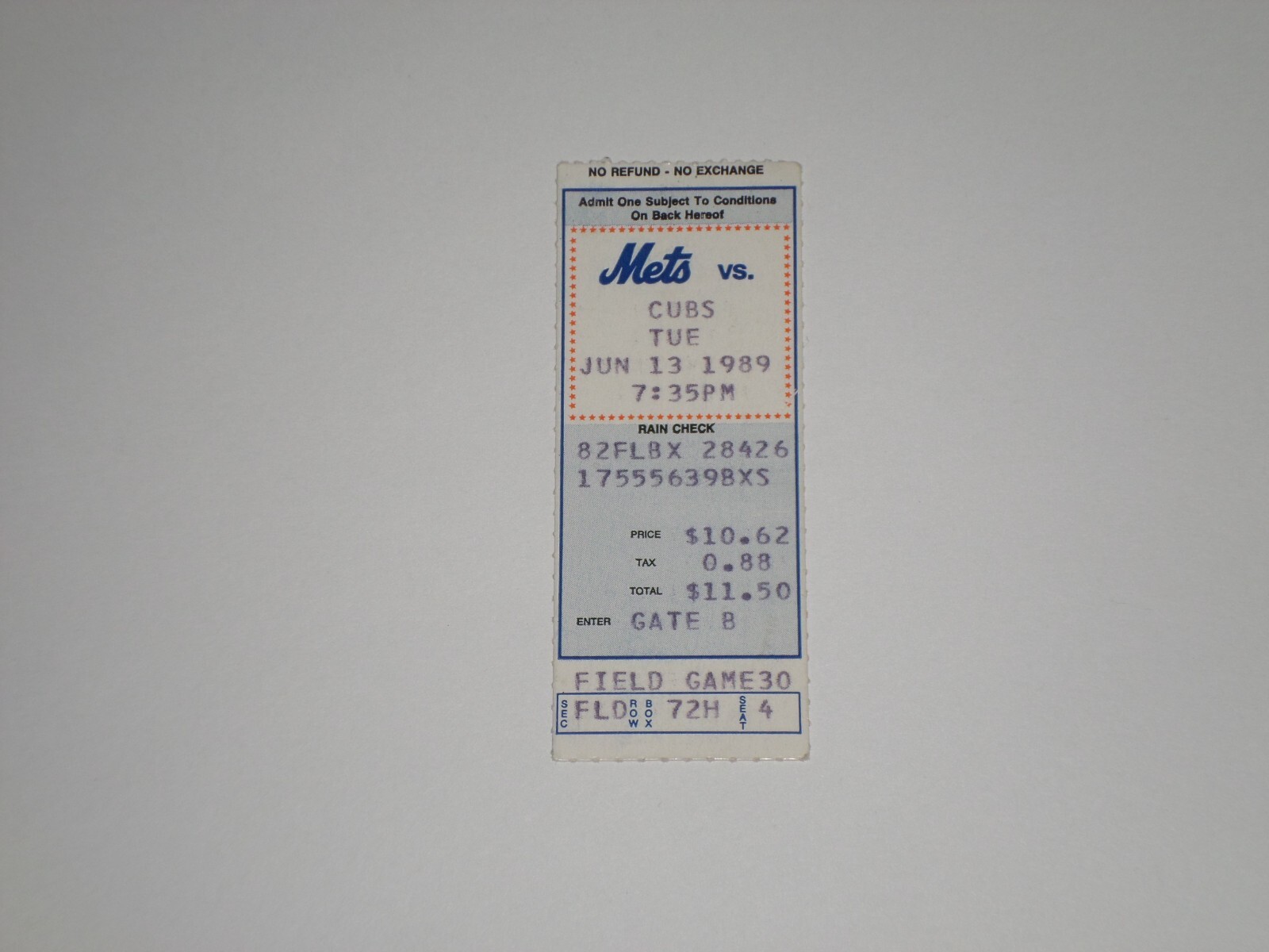 NY Mets vs Cubs MLB Ticket Stub 1989-Shea Stadium-NY-Bielecki Win ...