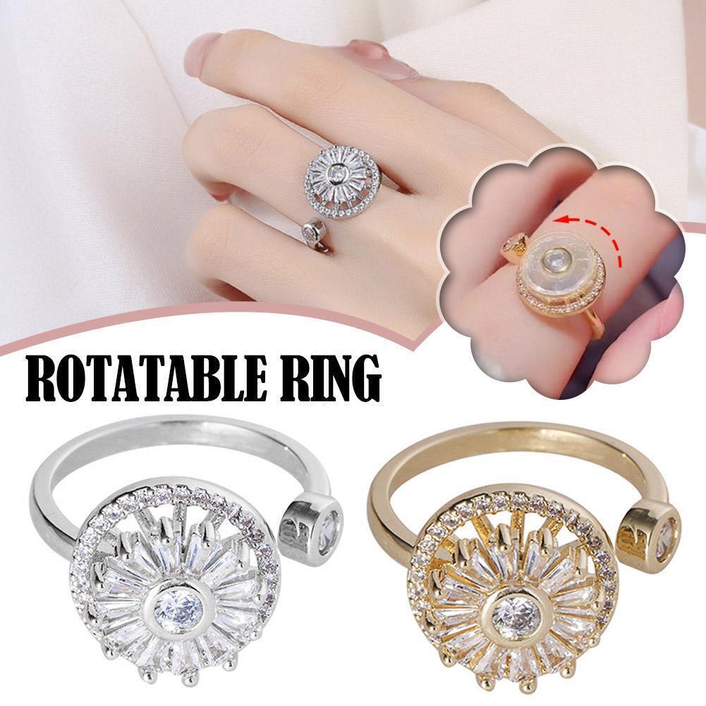 Women's Crystal Anxiety Relief Revolving Rings Spin Anti-Stress Hot ...