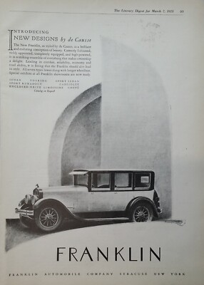 1925 Franklin Automobile Company NY De Causse Designed Car Vintage Art ...