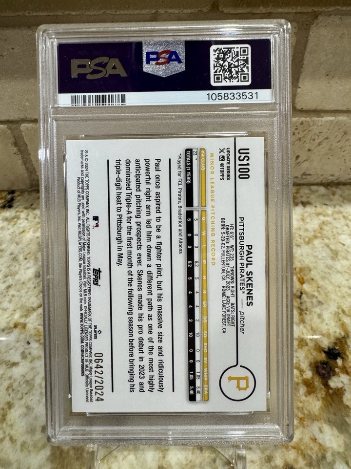 🔥 PAUL SKENES 2024 TOPPS UPDATE SERIES GOLD PSA 10 #US100 RC 0642/2024 ...