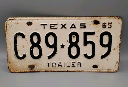 Vintage 1965 Texas Trailer License Plate Wall Decor Original Patina C89 ...