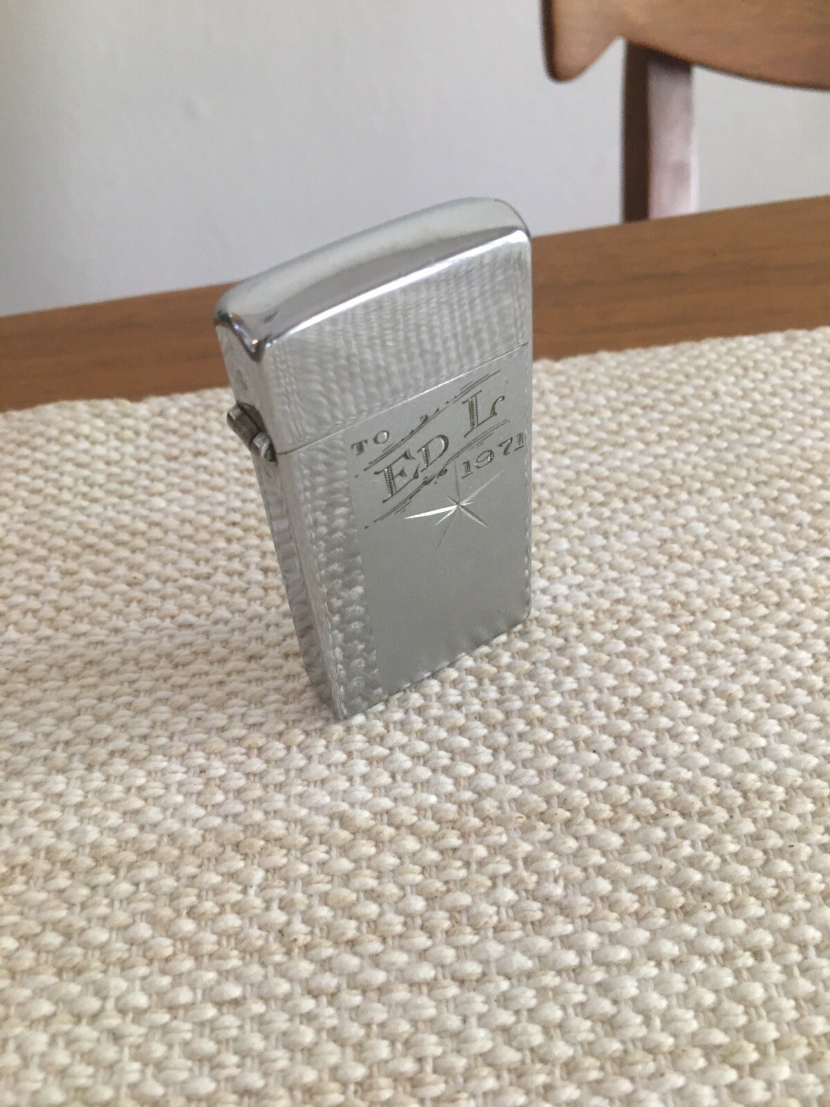 VINTAGE SCRIPTO RETRO ATOMIC STAR BUTANE LIGHTER Silver Tone Ed L 1971 ...