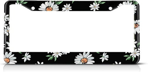 White Daisy Flower License Plate Frame Auto Tag Frames Vintage Flowers ...
