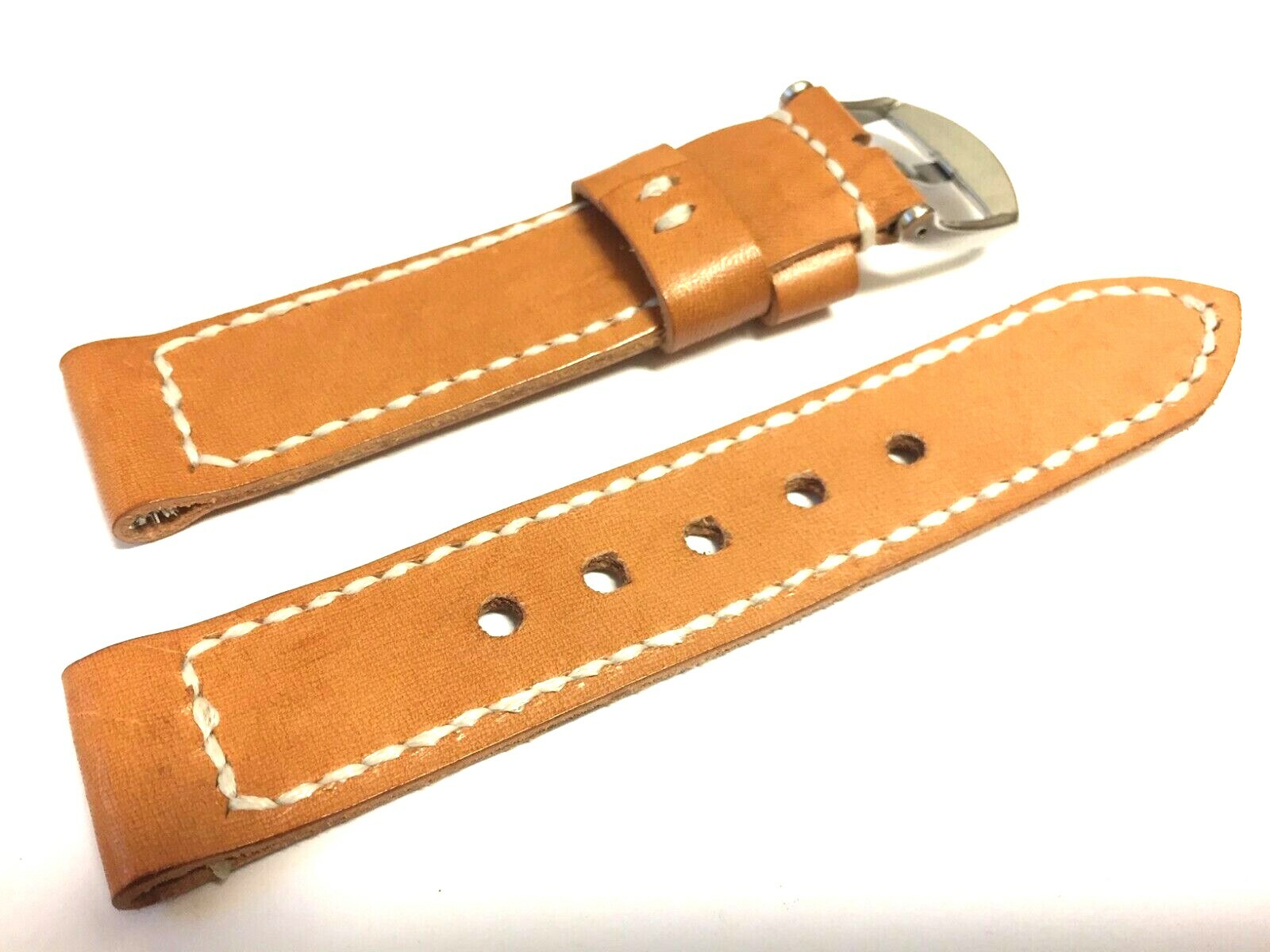 HANDMADE 22mm ITALIAN TAN LEATHER WATCH BAND 100% HAND-STITCHED SOLID ...