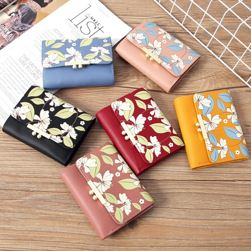 Small Leather Compact Bifold Button Pocket Wallet Card Case Purse with ...