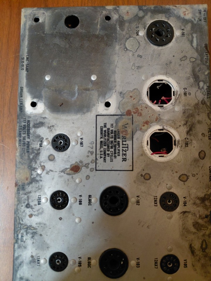 Vintage Wurlitzer Metal Tube Amp Chassis W/ Amphenol Sockets W/ Bottom ...