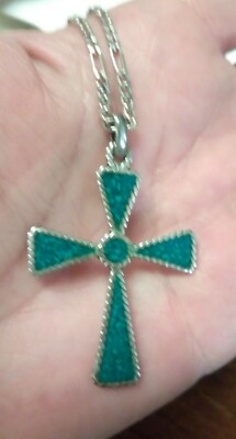 Vintage Sterling Mexico Green Turquoise Cross 18" Necklace | eBay