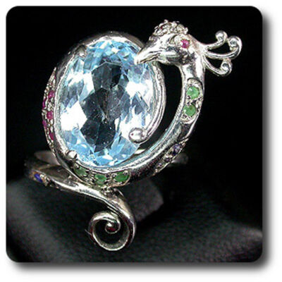 Ring Topaz Emerald Ruby Sapphire Silver 925. Shaped Peacock | eBay ...