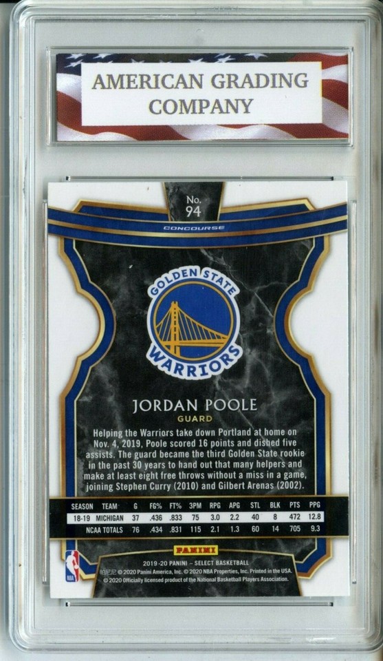 2019 Panini Select #94 Jordan Poole Rookie Card AGC 10 Gem Mint ...
