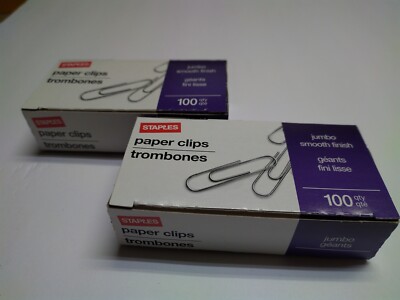 Staples Brand Jumbo Paper Clips 100 per box - lot of two boxes (200 ...