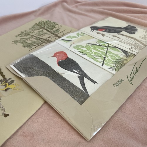 Vintage Gwen Frostic Block Print Notecard Set Of 24 Art Birds Raccoon ...