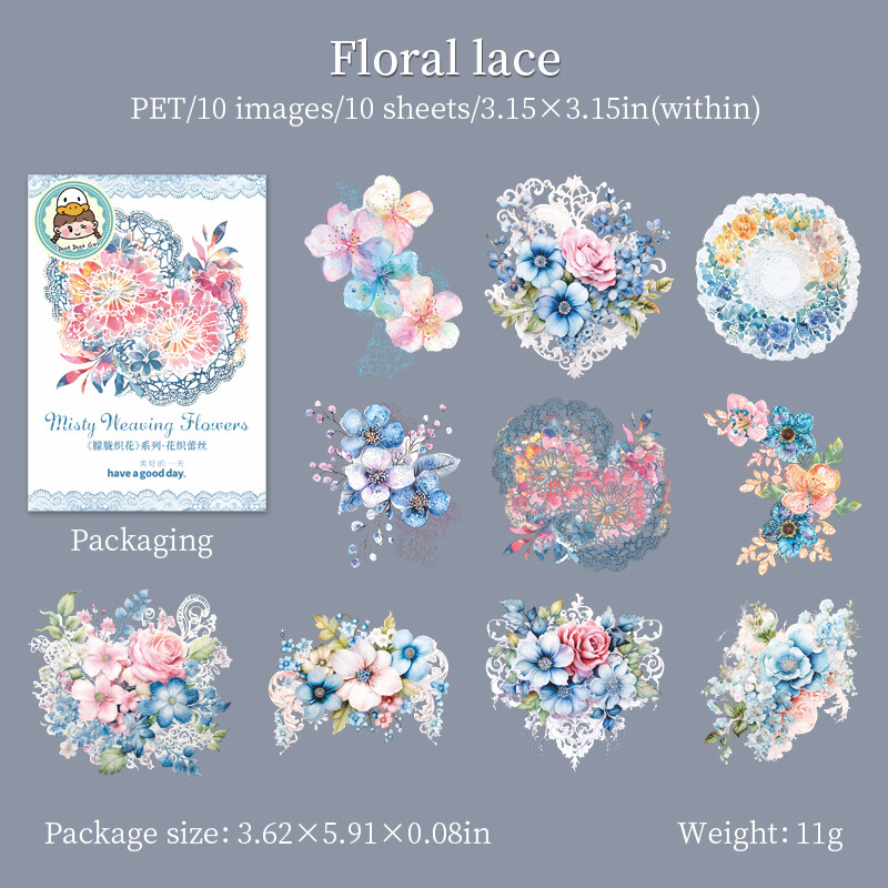 10Pcs Flower Lace Stickers Journal Card Scrapbooking Decorative Collage ...