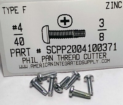 #4-40x3/8 Pan Phillips Thread Cutting Screws Type F Steel Zinc Plated ...