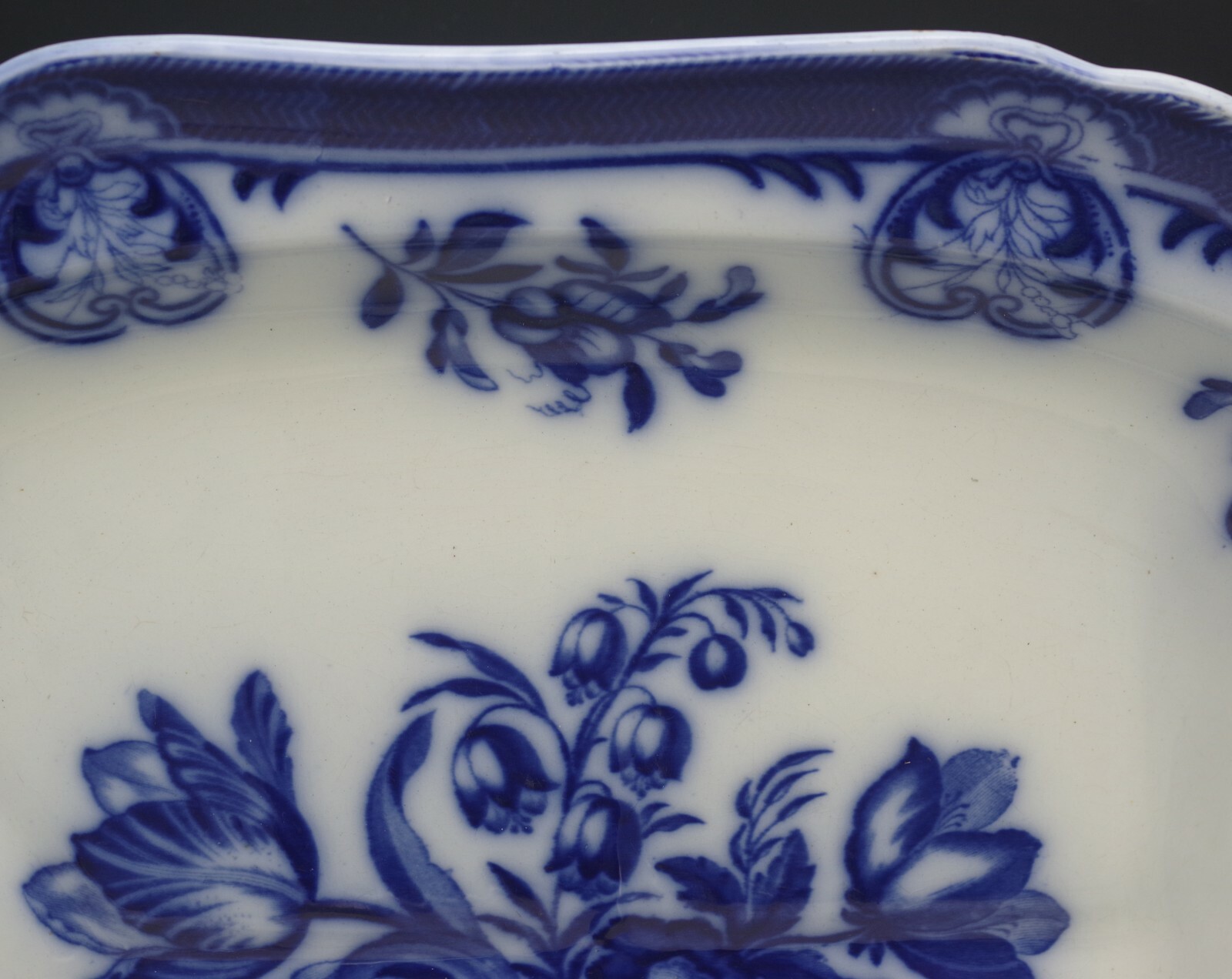 1833-1847 COPELAND & GARRETT SPODE FLOW BLUE LARGE MEAT PLATTER TULIPS ...