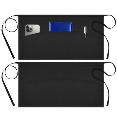 2 Pack Waiter Server Apron with 3 Pockets for Waitress Short Half Waist ...