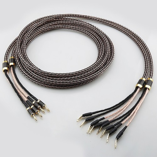 Braided Litz OFC Copper Speaker Cable Wire Pair HiFi Bi-Wire Banana to ...