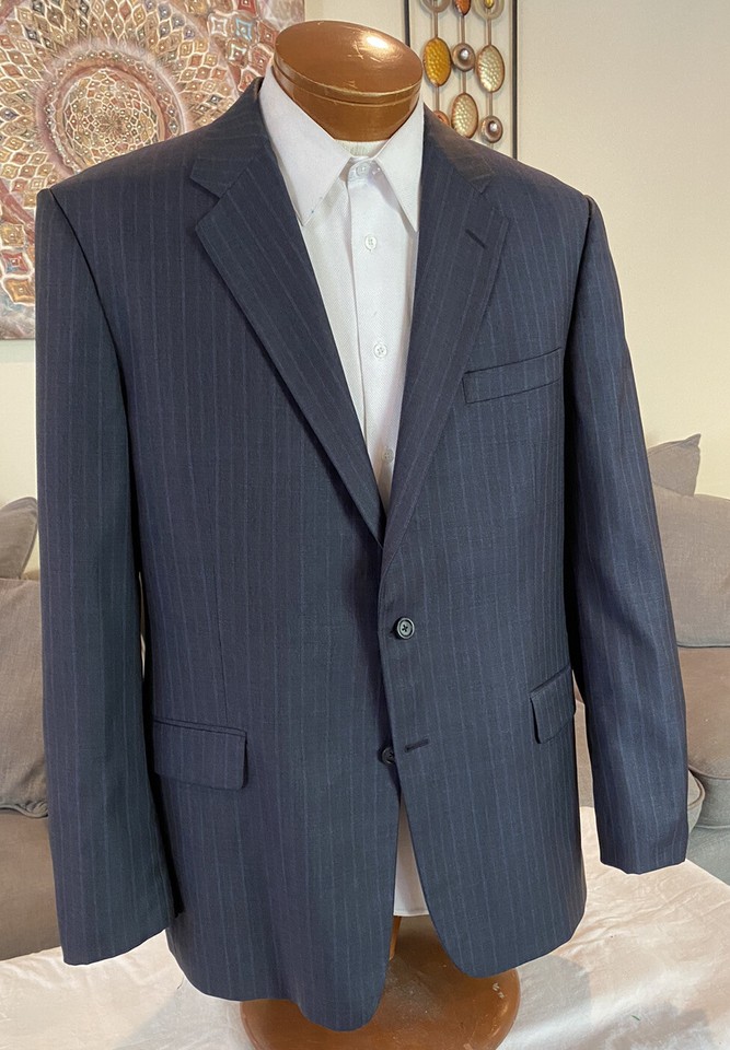 Hickey Freeman Mens Navy Blue Stripe 2 Btn Blazer Sz 44 R MINT! | eBay