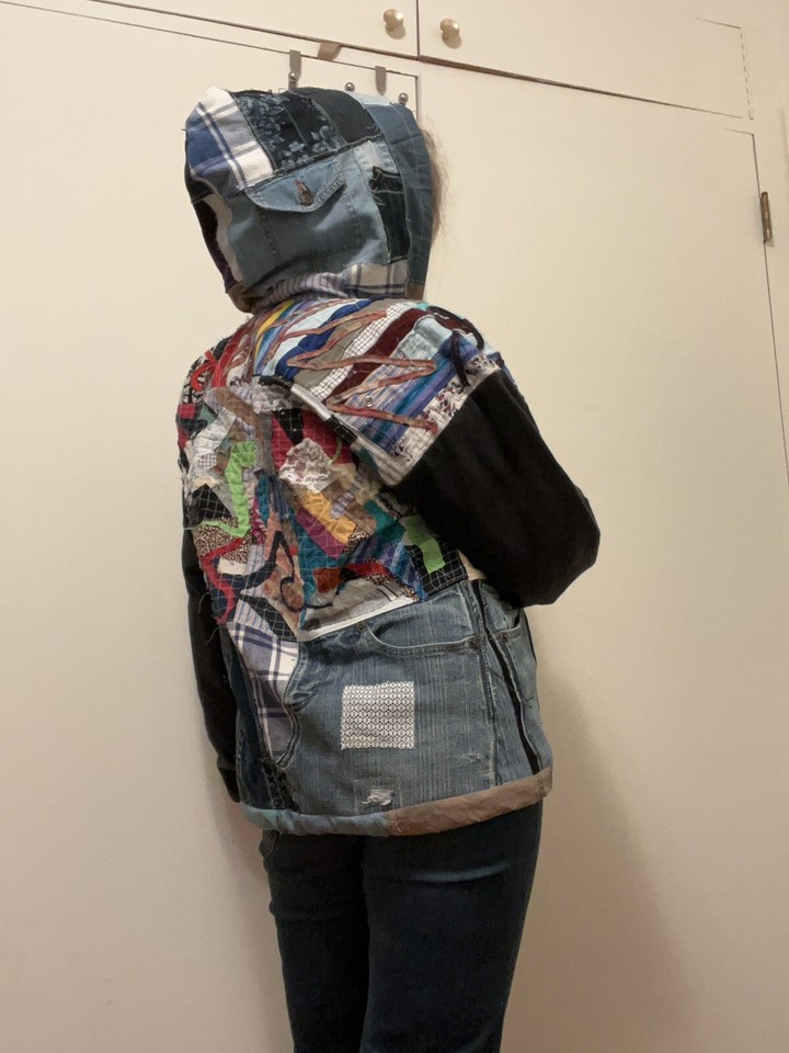 Upcycled Edgy Crazy Hoodie Sweatshirt Patchwork Fabric Scraps Frayed ...