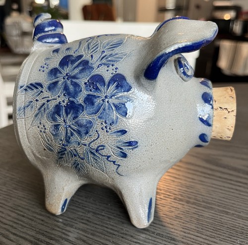 Eldreth Pottery 1996 Signed Piggy Bank Cobalt Blue Salt Glaze, Perfect ...