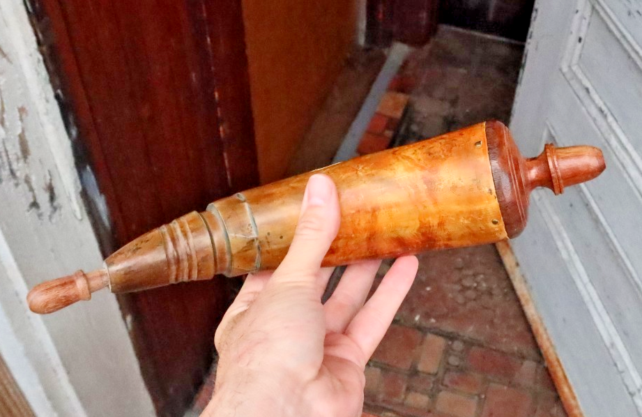 RARE Vintage 12" Wood Wooden Powder Horn Flask Acorn Finial Horn ...