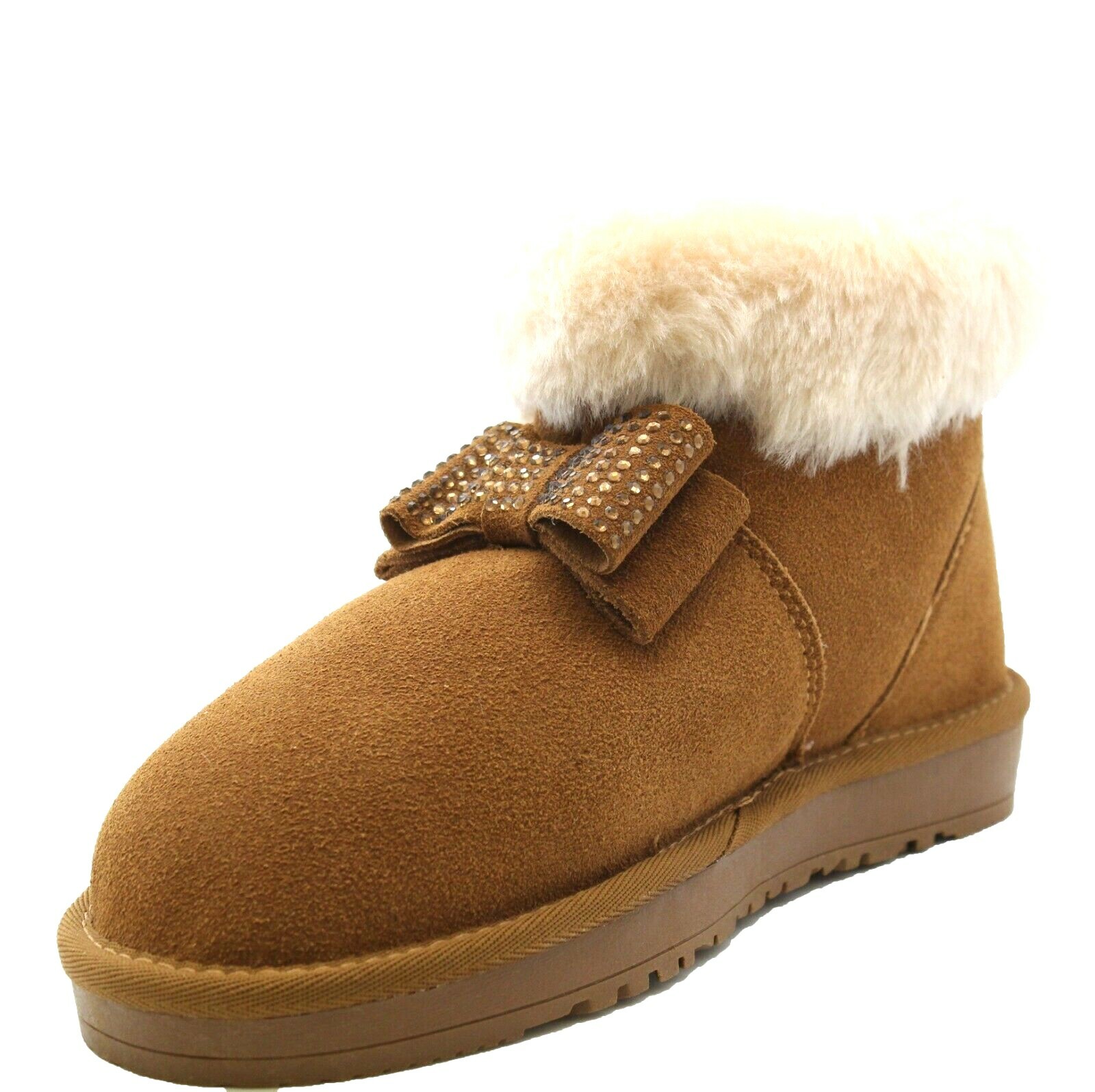 Ladies Snug Snow Ankle Boots Fur Lined Real Leather Womens Bow Winter ...