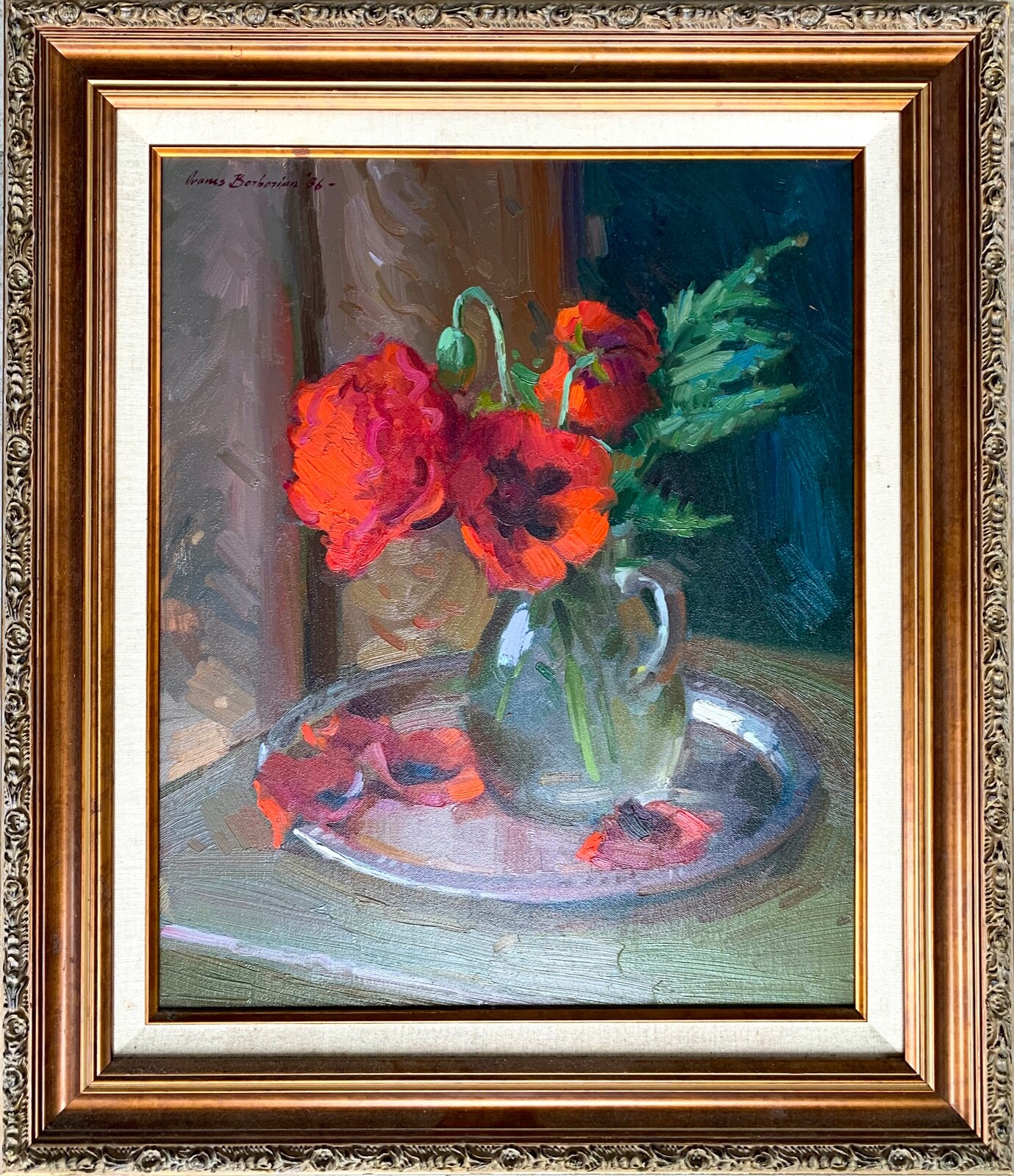 Lush Ovanes Berberian Still Life of Red Roses Painted 1986 Well-Priced ...