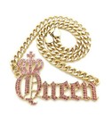 NEW QUEEN PINK STONE PENDANT 9mm/18" LINK CHAIN FASHION NECKLACE RC3719 ...