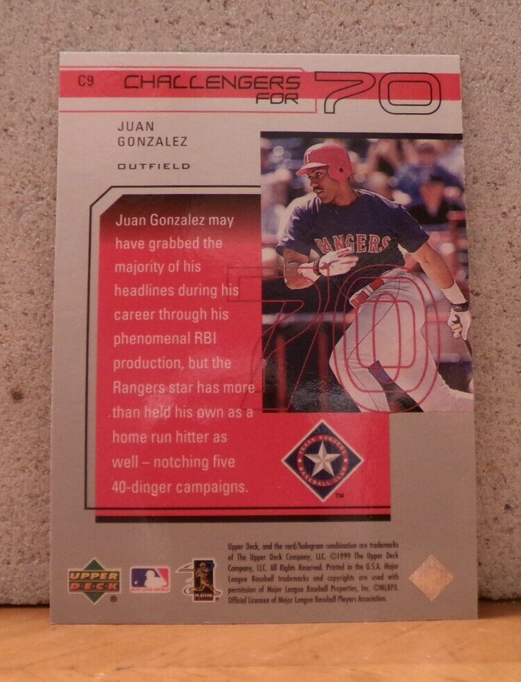 UPPER DECK 1999 BASEBALL CARD CHALLENGERS FOR 70 TEXAS RANGERS JUAN ...