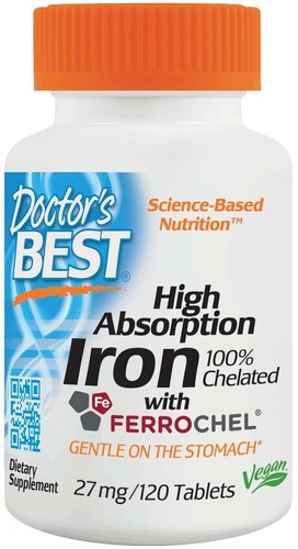 Doctors Best High Absorption Iron Ferrochel Improves Blood Health 27mg ...