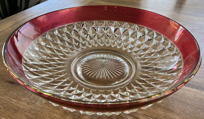 Vintage Indiana Diamond Point Glass Ruby Flash Large Serving Bowl ...