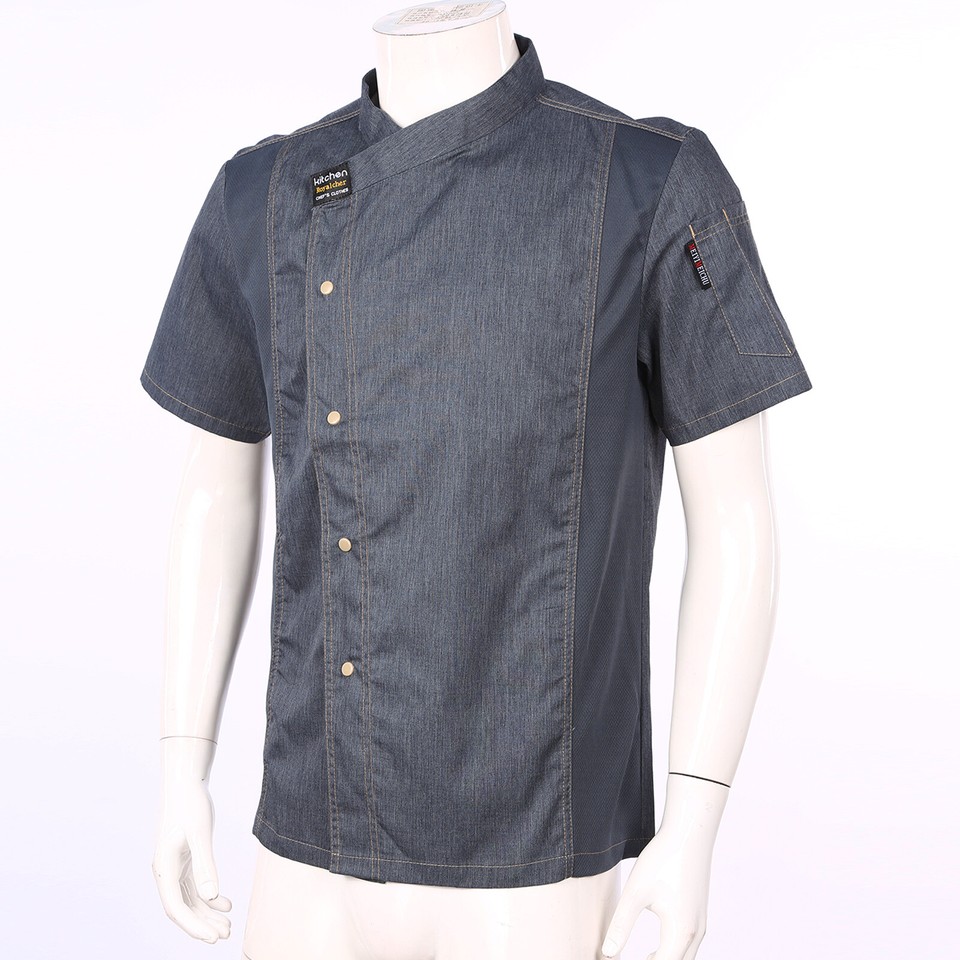 Men Women Uniform Cotton Chef Coats Kitchen Jacket Sleeve Pockets Shirt ...